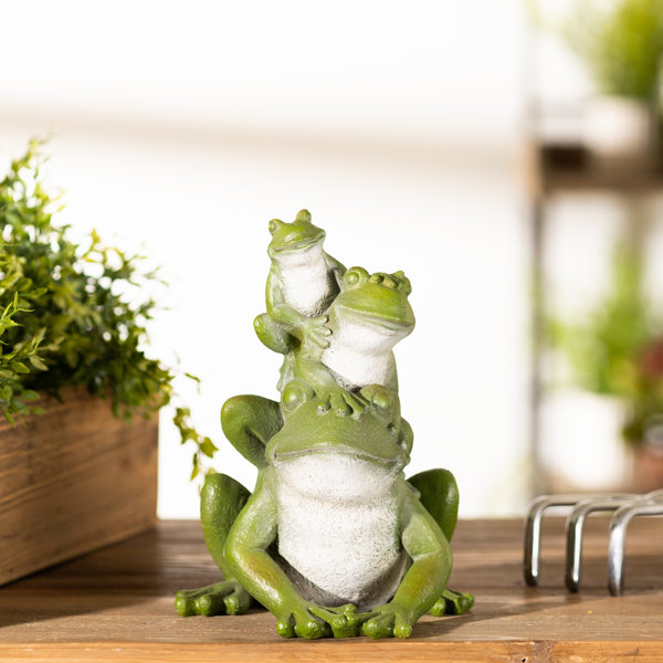 Arlmont & Co. Triple Garden Frog Stack Statue 9"H | Wayfair